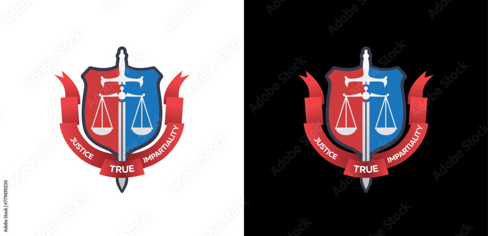 Two different colored logos for justice true impartiality. Logos black ...