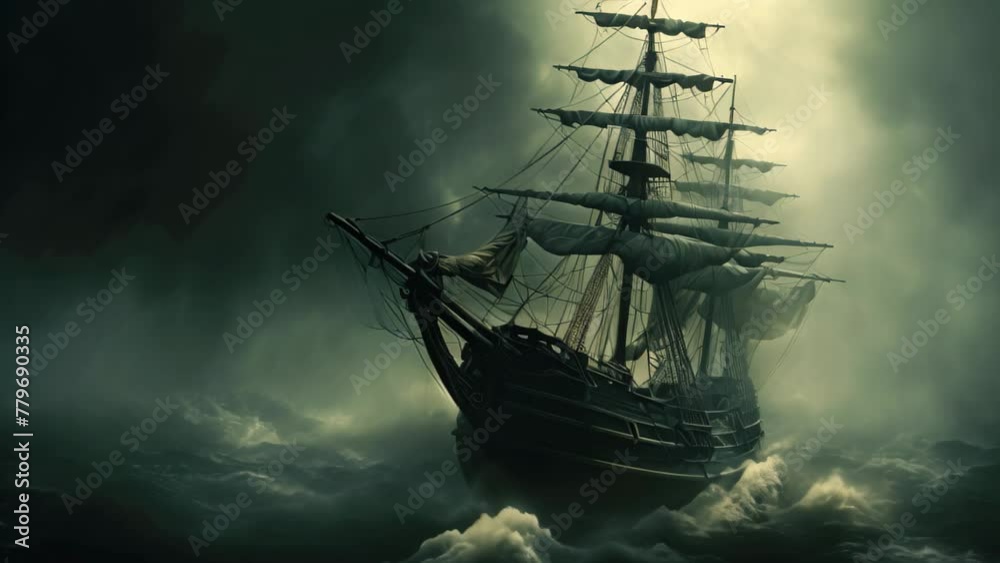 Vídeo do Stock: A pirate ship struggles to survive as it navigates ...