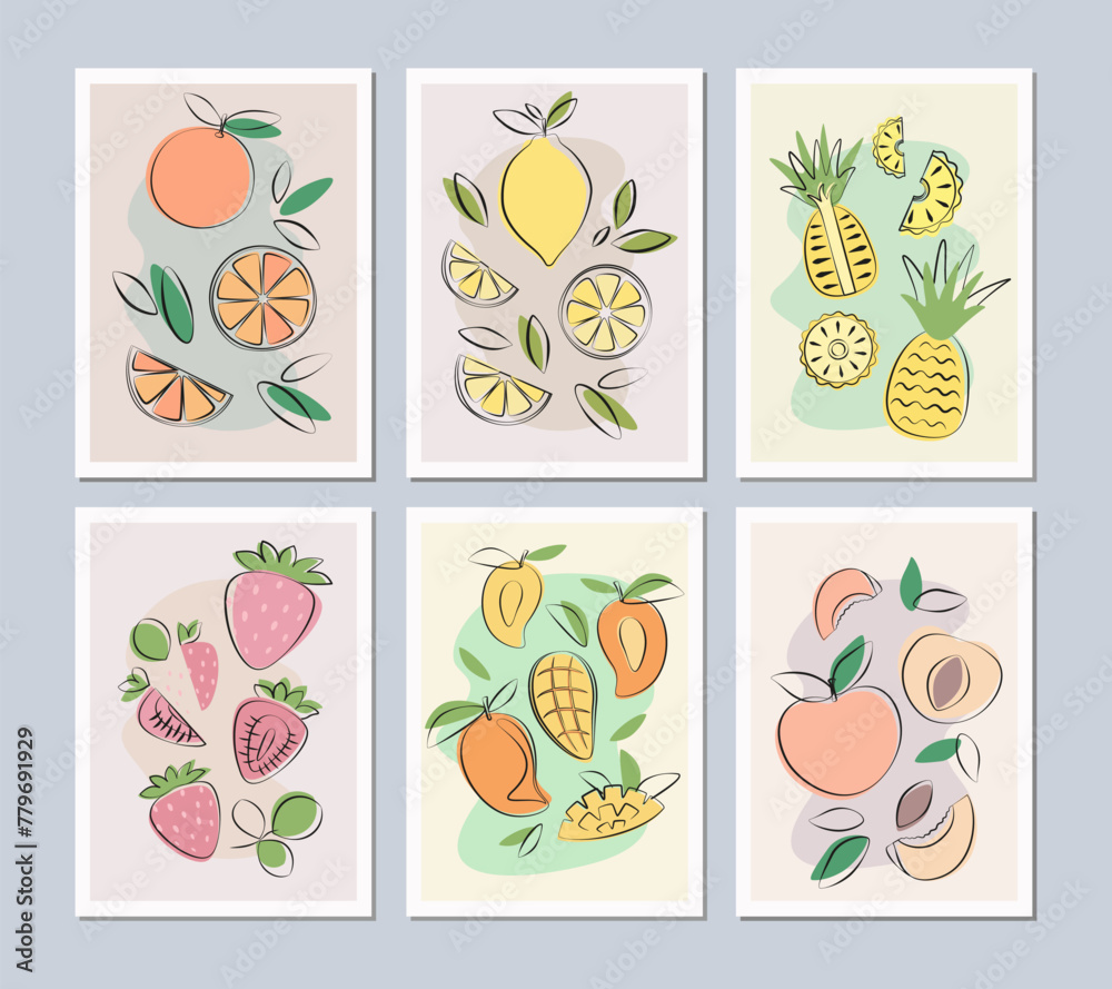 Fruit posters set in flat design. Fruit label, fruit icon in simple ...