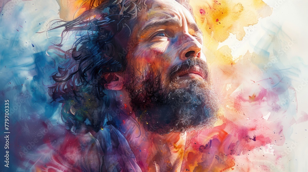 radiant watercolor depiction of Jesus Christ transfigured on the ...