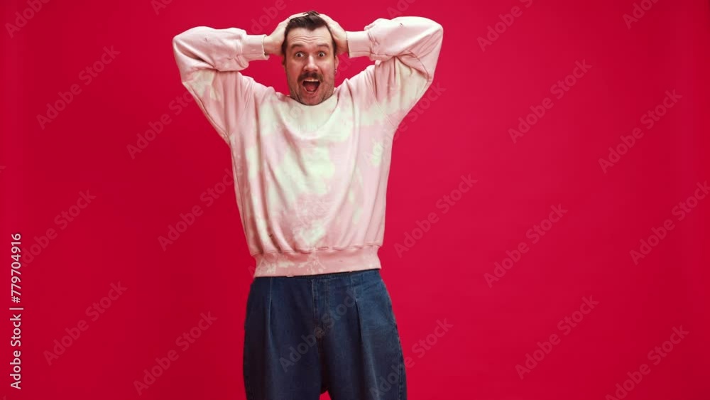 Positive excitement, news and sales ads. Man standing with extremely ...