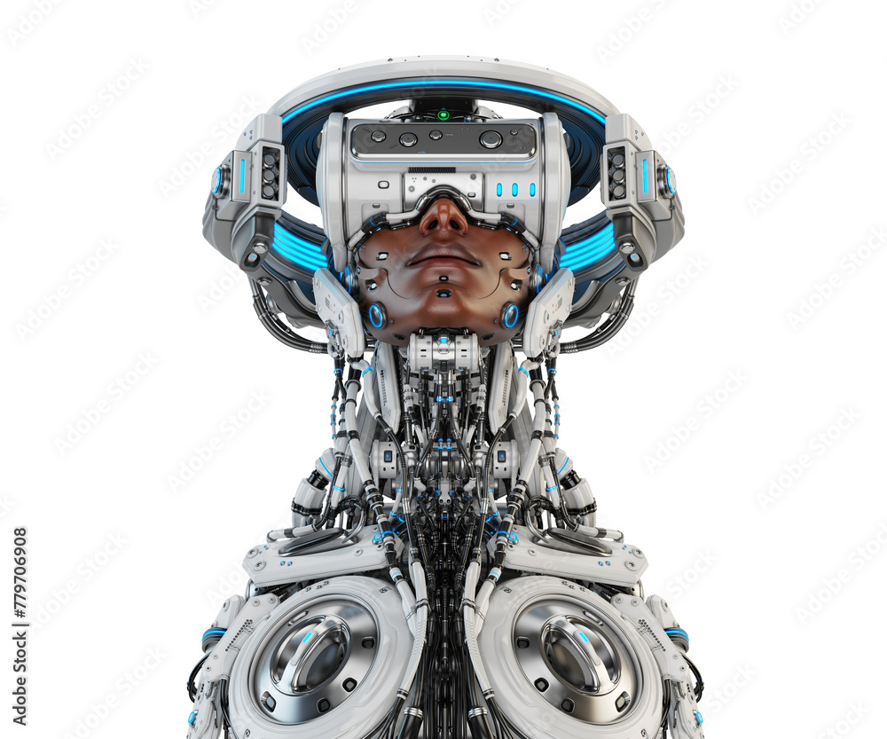 Android Augmented: Cyborg Figure with Synthetic Epidermis, Visor, and ...