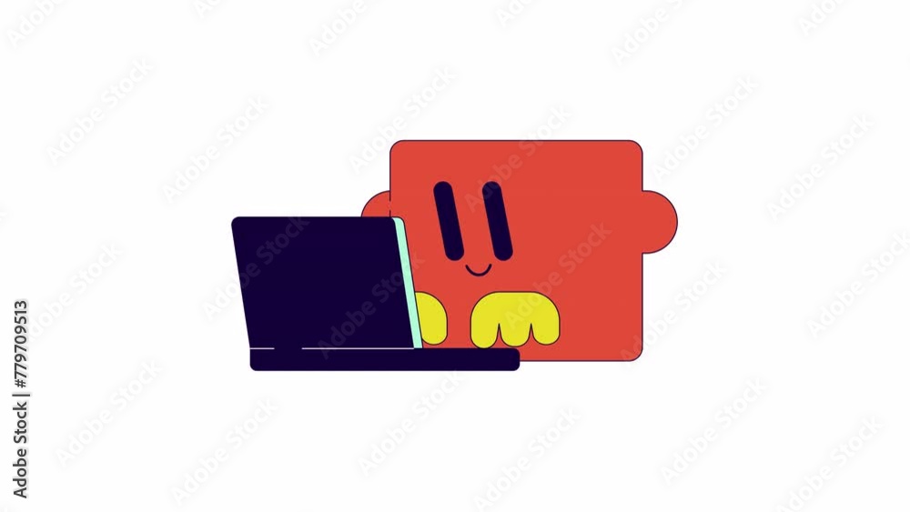 Puzzle piece typing laptop line 2D character animation. Educational ...