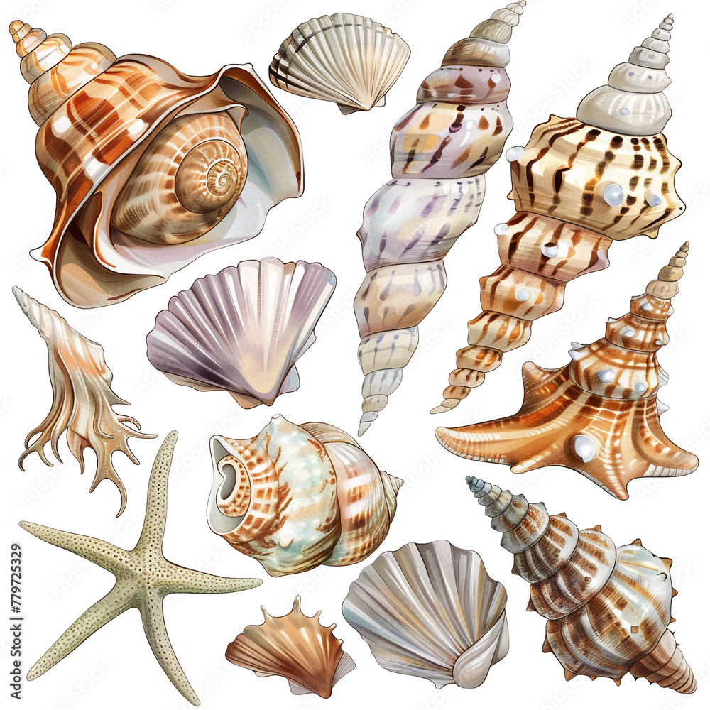 Seashell clipart collection featuring various types Stock Illustration ...