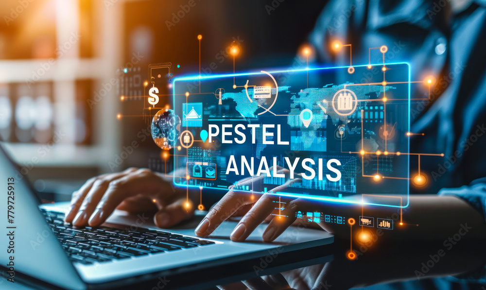 Professional Conducting PESTEL Analysis Using a Laptop with Interactive ...