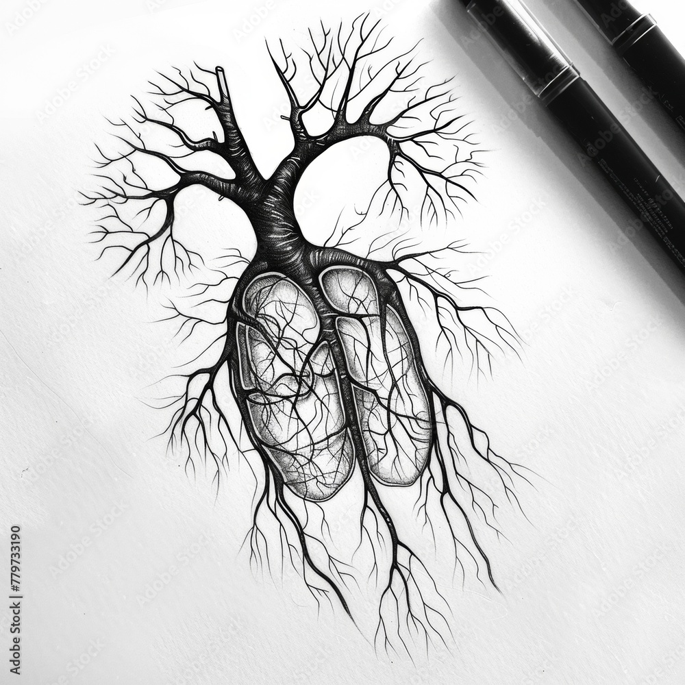 Minimalist silhouette of the circulatory system or nervous system ...