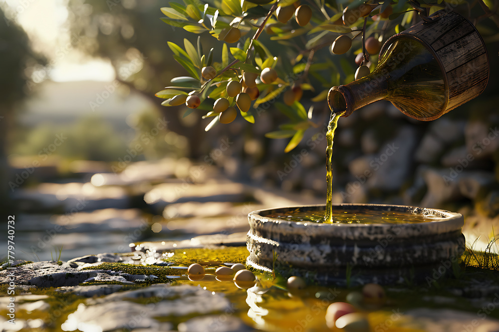 Traditional process of olive oil production, showcasing harvesting ...