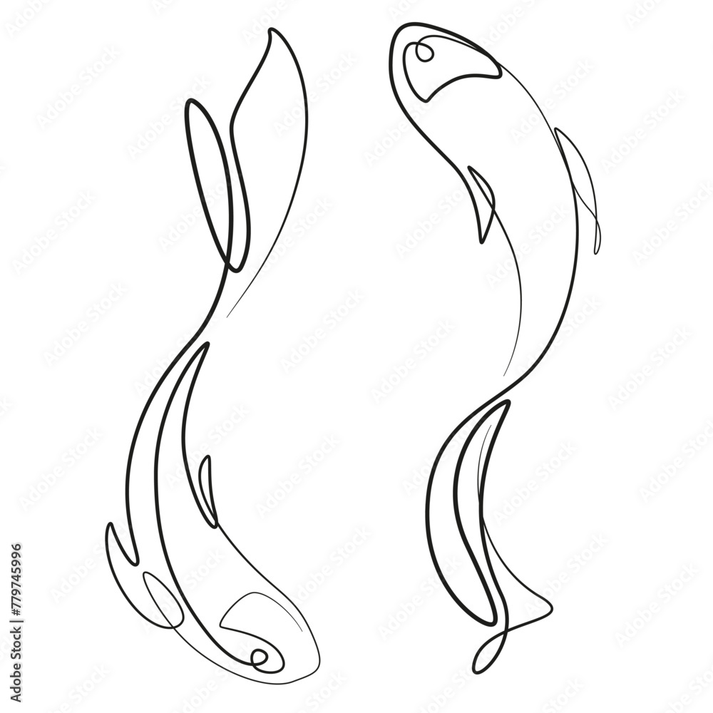 Astrological pisces zodiac sign one line drawing. Horoscope vector ...