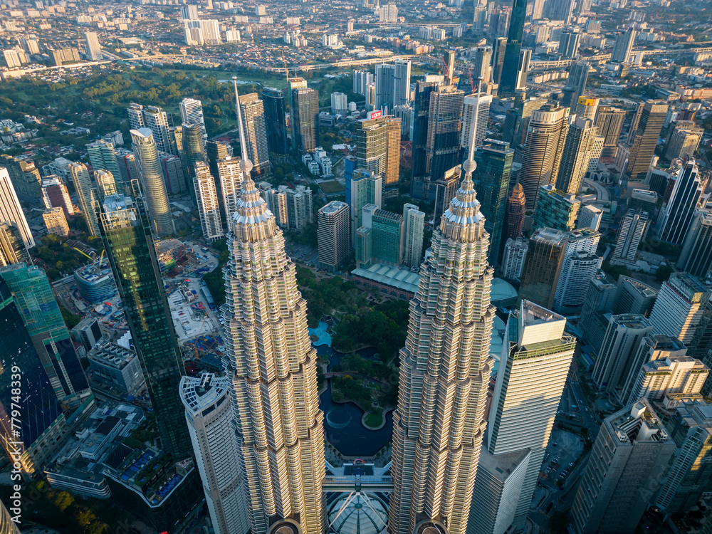 Aerial view of the Petronas Twin Towers, showcasing the modern urban ...