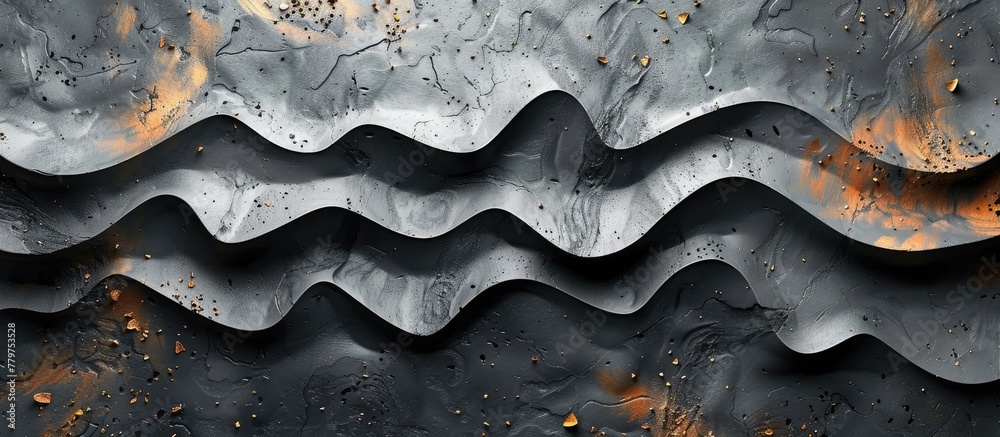 Detailed closeup of a rusty metal roof displaying unique wave patterns ...