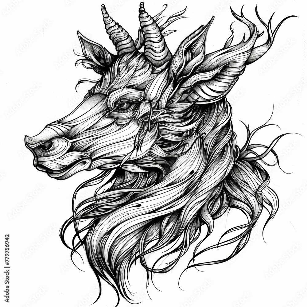Detailed line art illustration of a mythical creature or beast tattoo ...
