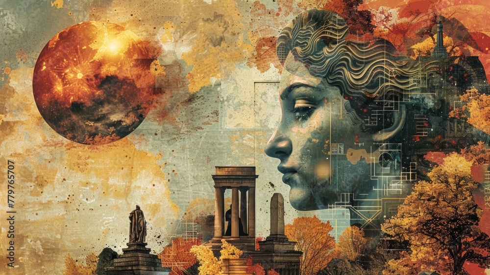 Contemporary Art Collage of Modernized Mythological Goddesses Stock ...