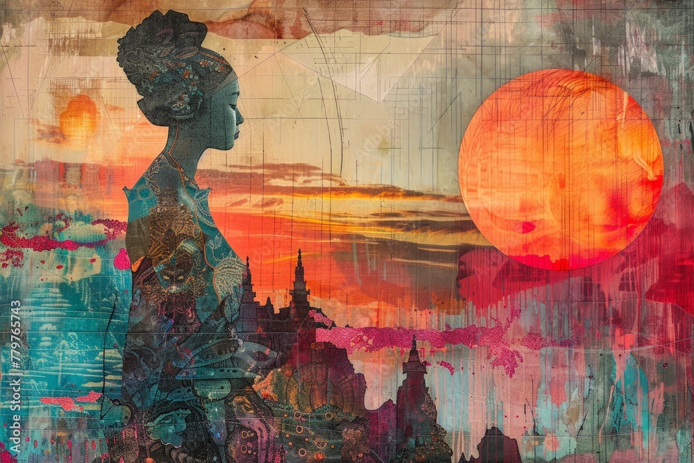 Contemporary Art Collage of Modernized Mythological Goddesses Stock ...