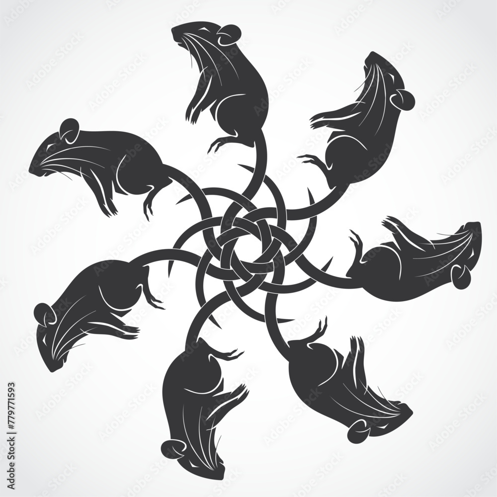 rat king, rats tied by the tail symbol, silhouette logo Stock Vector ...
