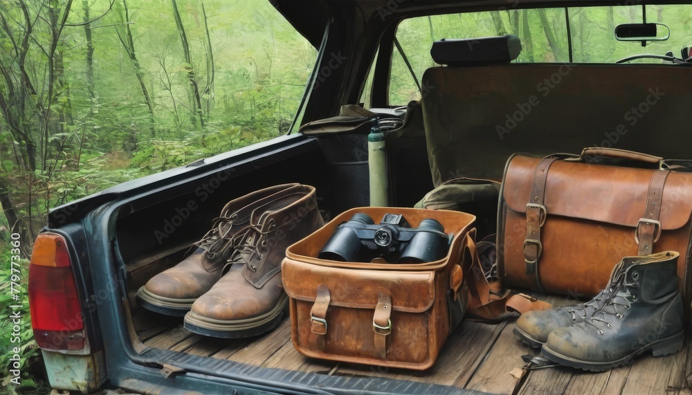 A pickup truck's tailgate is down, revealing a collection of worn ...