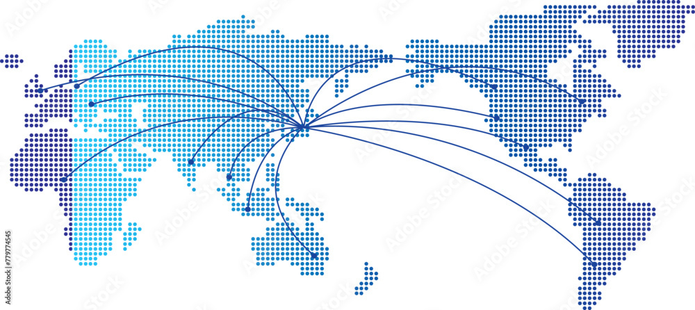 Digital map of Asia Japan global network business data transfer ...