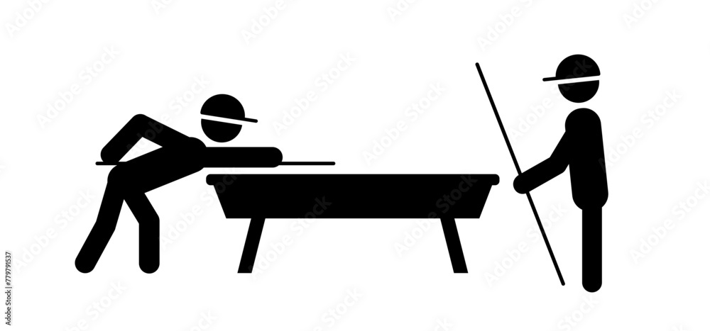 Stickman play billiards on billiard table or snooker table with cues ...