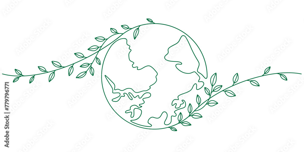 Earth line art style vector illustration, Earth day line art ...