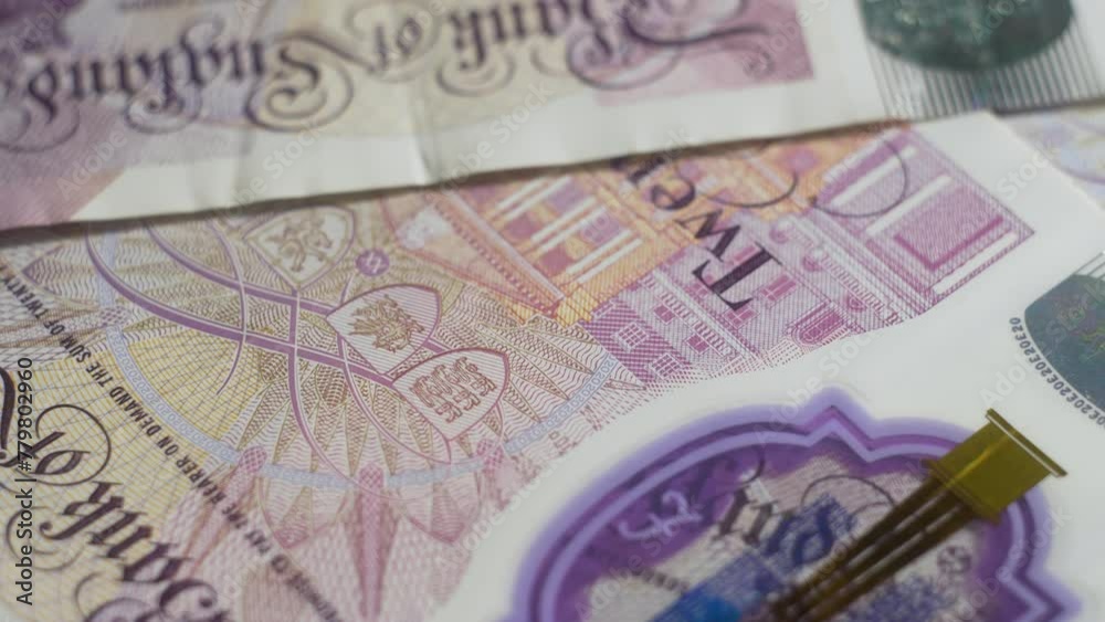 360 degree rotating showcase macro shot of Banknotes english pounds ...