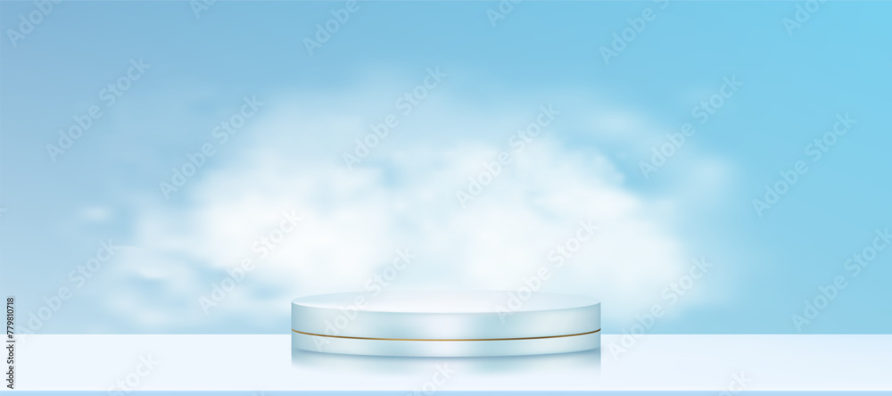 Blue background,Studio room with podium display, cloud on Sky,Vector 3d ...