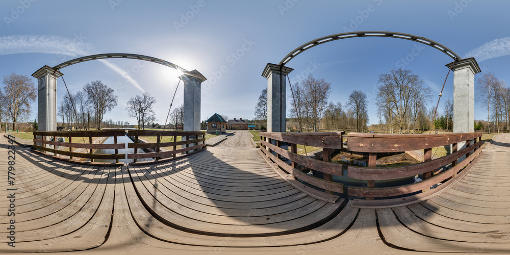 hdri 360 panorama on bridge near gateway lock construction on river ...