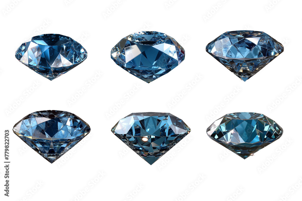 Set of blue crystal diamond gemstone isolated on a transparent ...