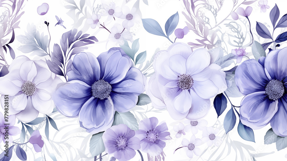 Collection of purple watercolor foliage plants and flowers clipart on ...