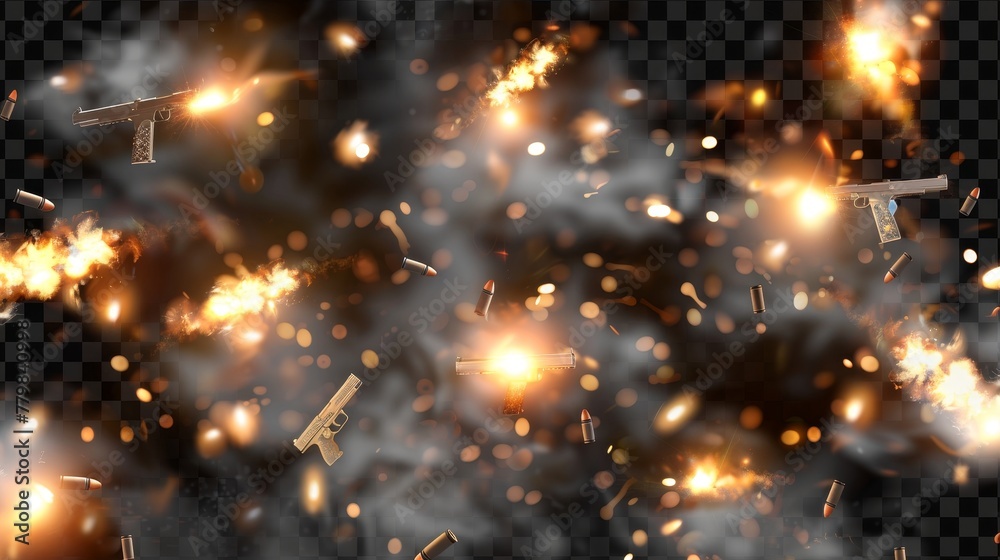 Isolated on transparent background, realistic set of muzzle flashes ...