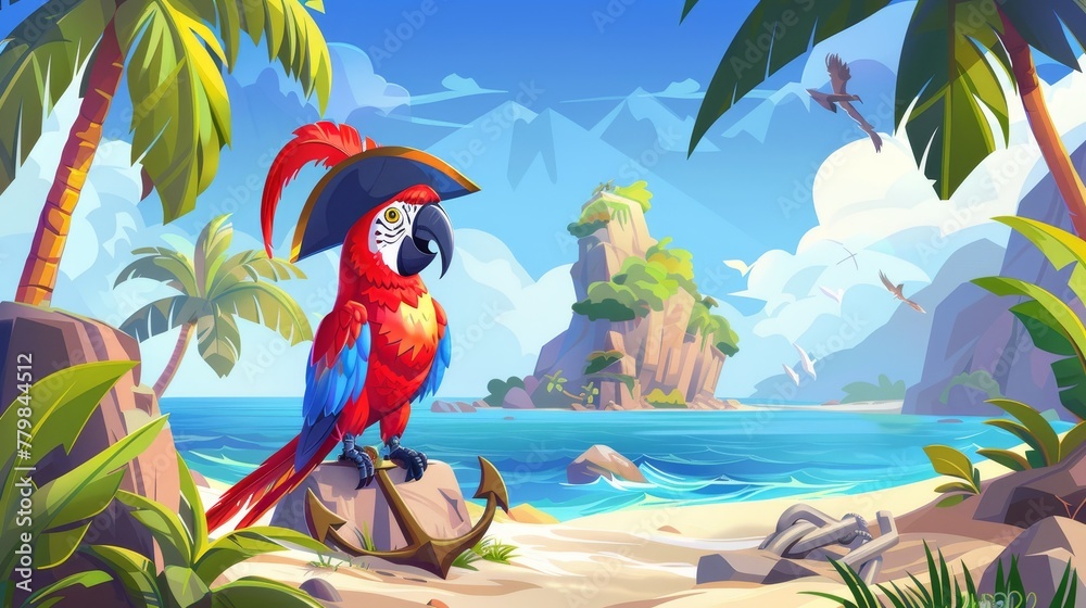 Graphite cartoon illustration of an uninhabited tropical island ...