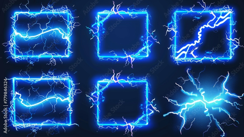 Lightning frames with electric blue borders with a thunderbolt effect ...