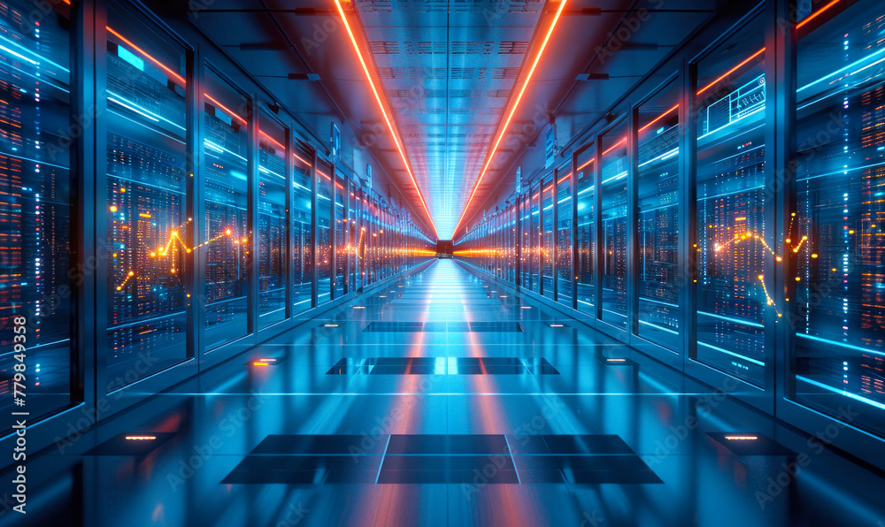 Futuristic data center connectivity hub concept with glowing network ...