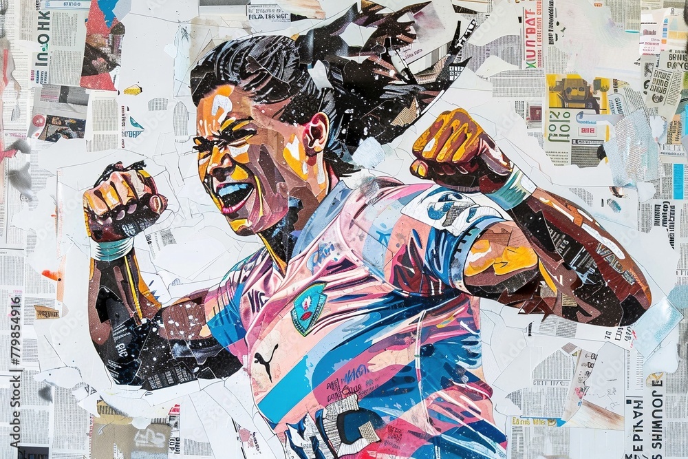 graffiti portrait of a determined female rugby player. Clad in a pink ...