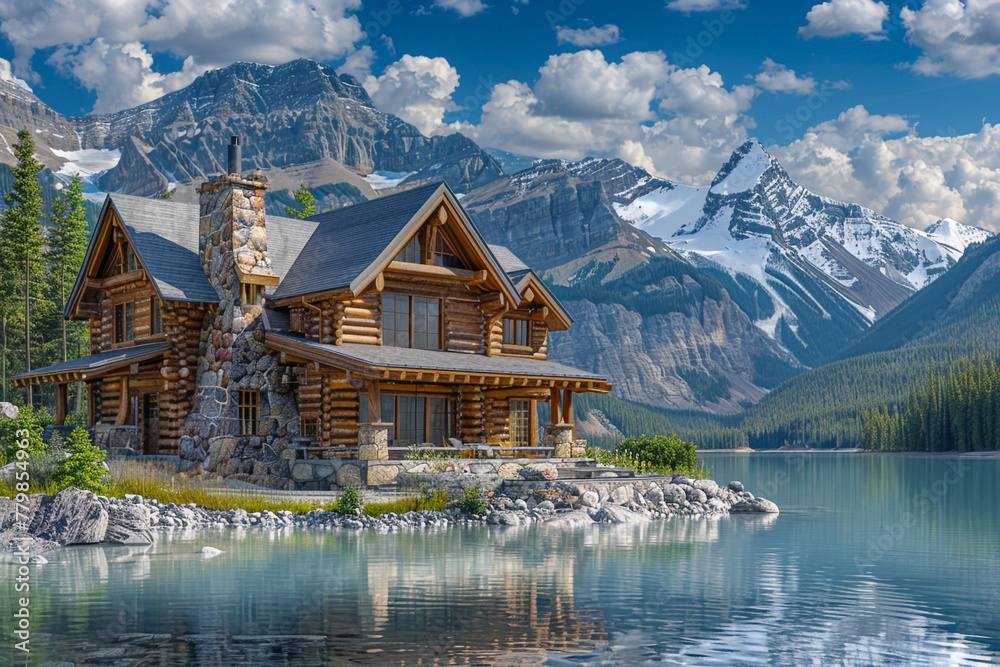 A Canadian craftsman house in the heart of the Rockies, made of logs ...