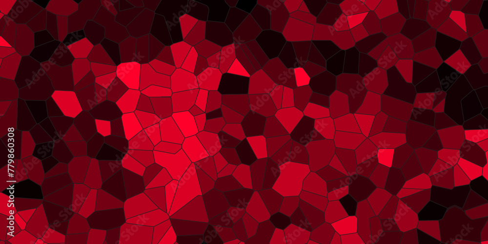 Red color Broken Stained-Glass Background with black lines. Voronoi ...