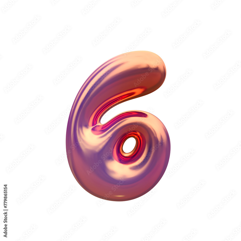 Glossy holographic 3D balloon bubble Number 6 Stock Illustration ...