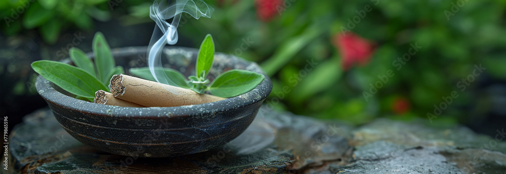 Herbal ritual incense sticks burning. Fumigation ceremony. Pagan witch ...