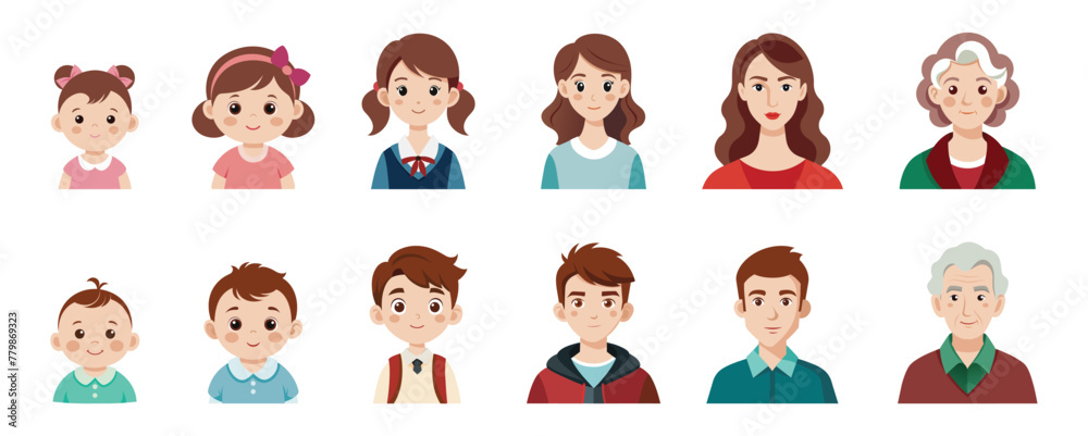 Human life cycle stages vector cartoon illustration. Cute baby, toddler ...