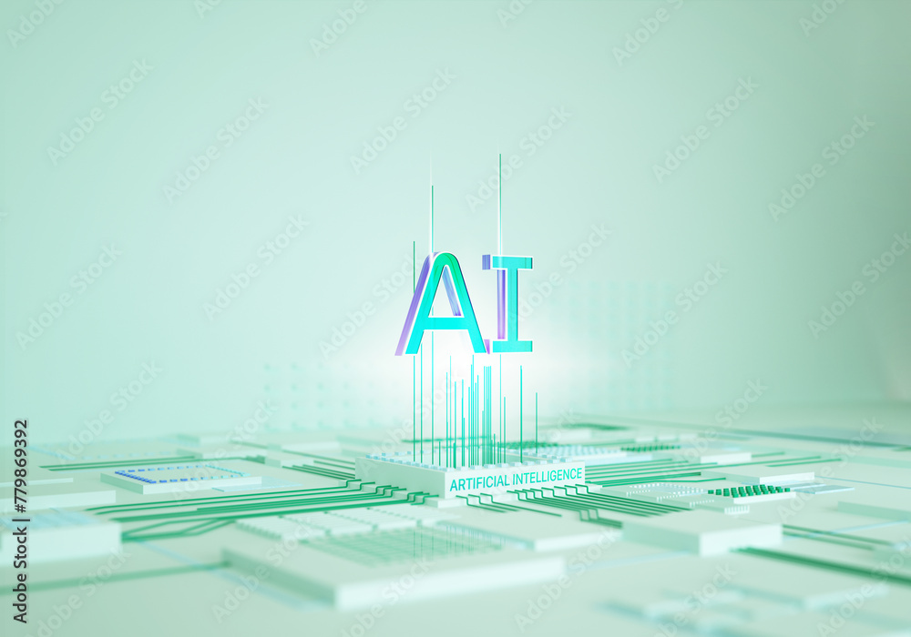 Ai computer data center. AGI, LLM with chipset concept. Data transfer. Chatbot, Generative AI ...