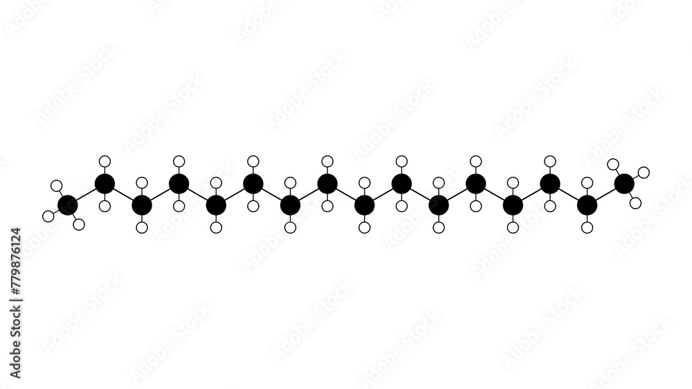 hexadecane molecule, structural chemical formula, ball-and-stick model ...