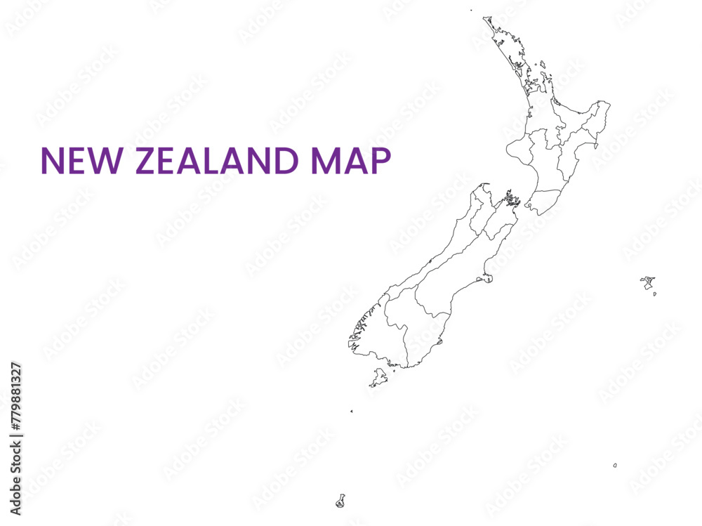 High detailed map of New Zealand. Outline map of New Zealand. Oceania ...