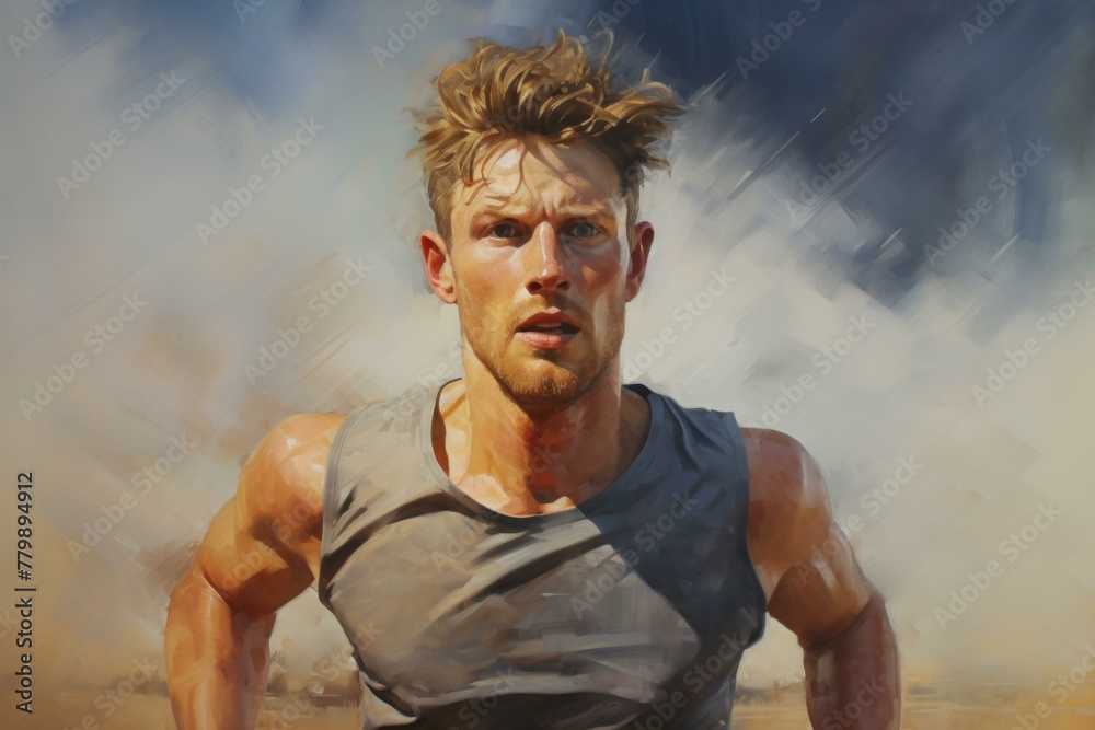 Unstoppable Handsome runner male portrait. Muscular athlete man running ...