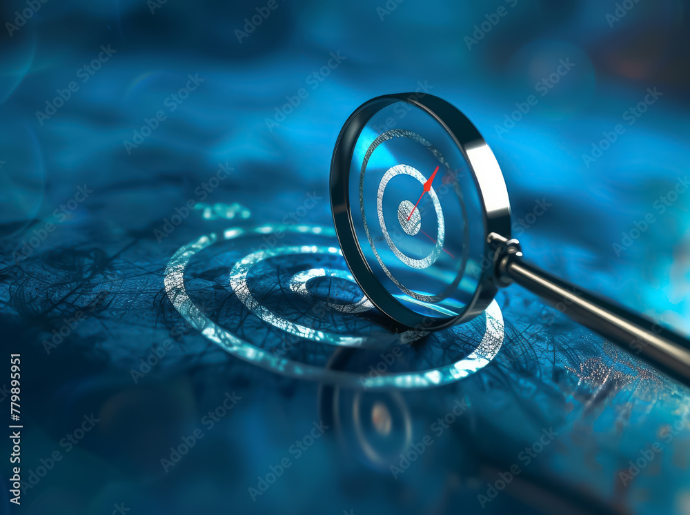 Futuristic concept art of a magnifying glass focusing on a 2025 target ...
