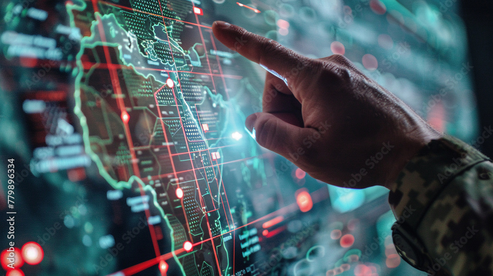 Close up of a soldiers hand pointing to a specific location on a ...