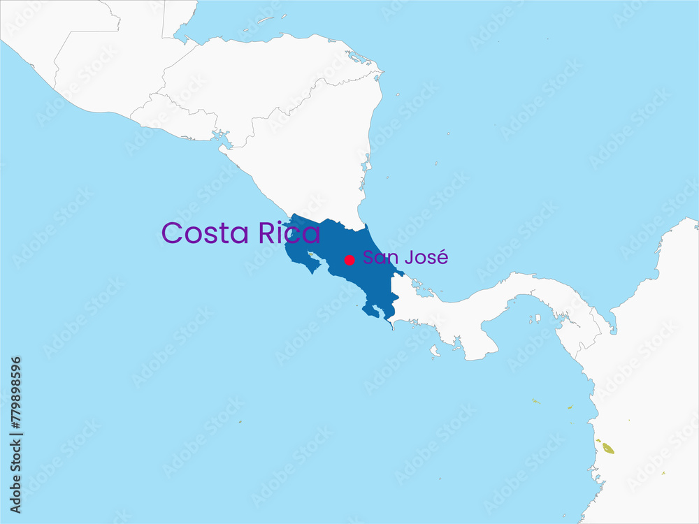 High detailed map of Costa Rica. Outline map of Costa Rica. North ...
