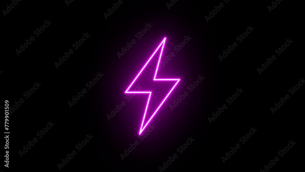 Neon lightning icon animation, slow blink. Glowing neon lightning sign ...