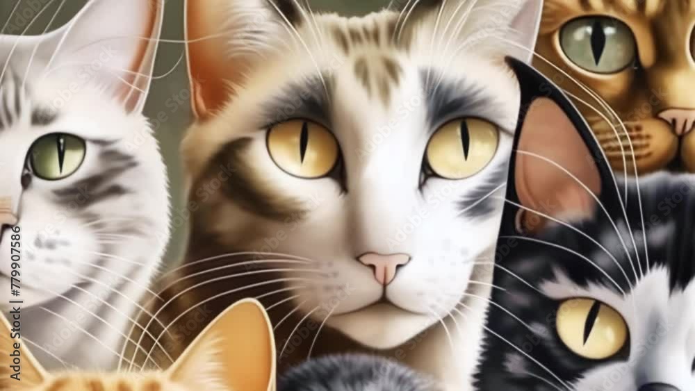 Cats portraits, kitten faces collage collection, many cat’s muzzle of ...