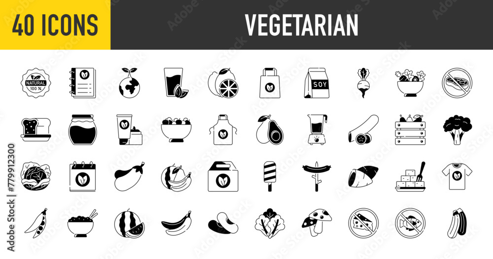 Vegetarian, vegetable, veggies minimal icon set. Such as vector icons ...
