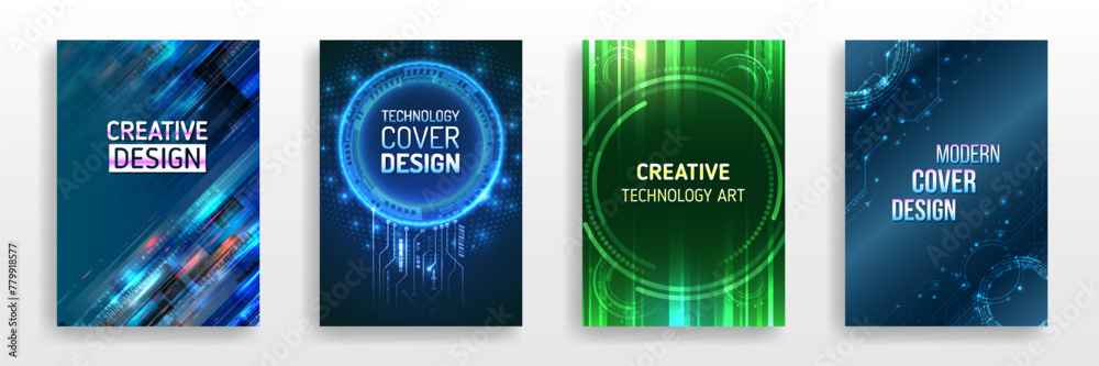 Scientific cover template for presentation, banner. Set of high-tech ...