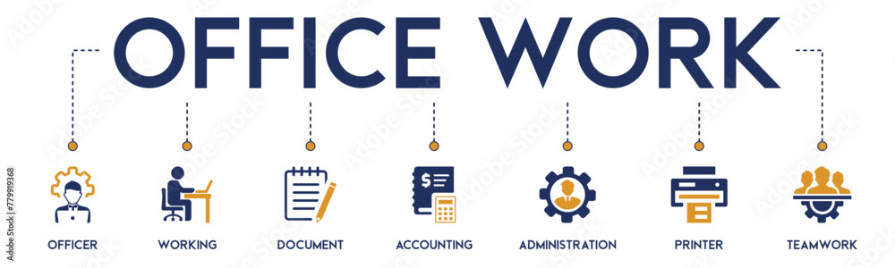 Office work banner website icons vector illustration concept of with ...