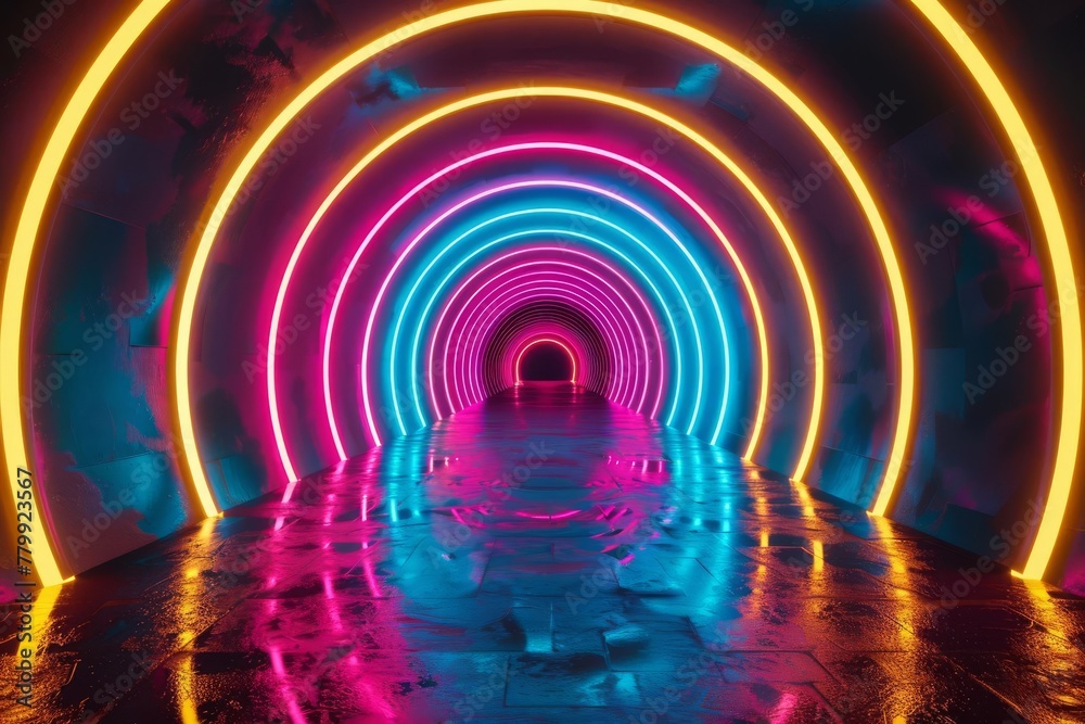 Futuristic Neon Lights Speed Tunnel, Glowing Colorful Strips, Dynamic ...